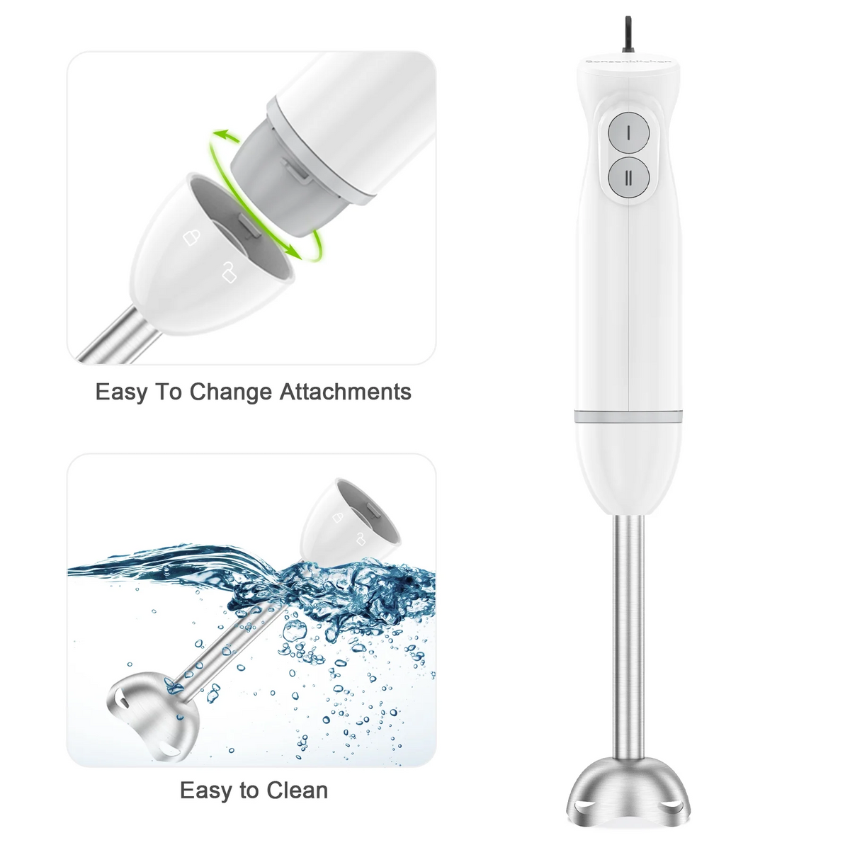 Bonsenkitchen Immersion Hand Blender, White