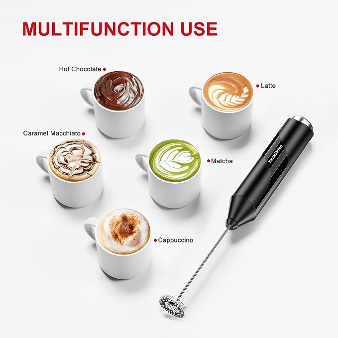 Bonsenkitchen Milk Frother Handheld, Electric Foam Maker with Stainles